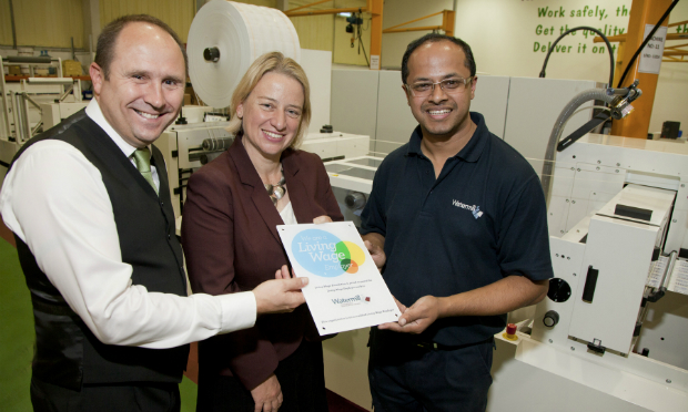 Green Party leader presents living wage accreditation to Watermill Press
