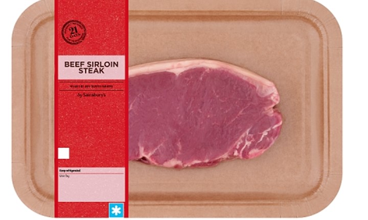 Sainsbury's replaces plastic trays with cardboard on steak packs