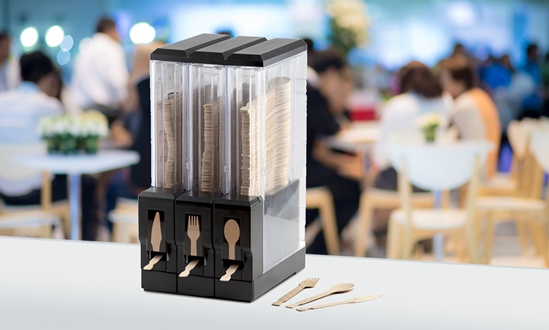 Celebration Packaging zero-touch wooden cutlery dispensers