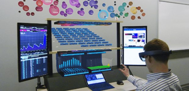 Workstation using Microsoft HoloLens creates 3D holograms of financial data