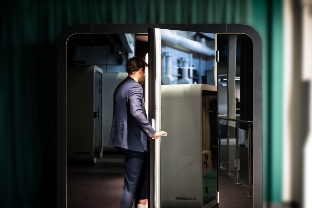 Inside the new blackout projection videoconferencing booth | AV Magazine