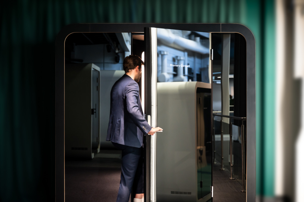 Inside the new blackout projection videoconferencing booth | AV Magazine