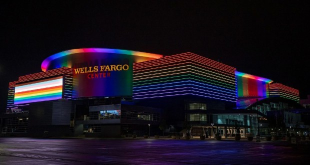 Wells Fargo Center lit up in rainbow colours for Pride Month | AV Magazine
