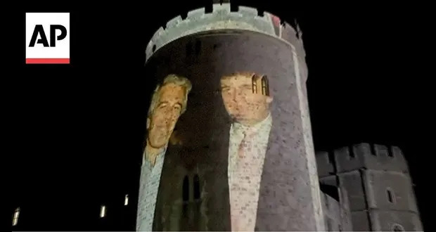 Trump and Epstein projection mapped onto Windsor Castle | AV Magazine